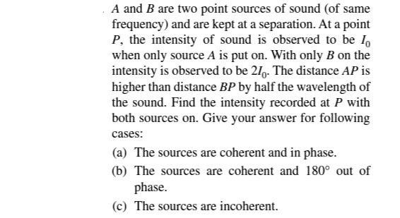 Solved A and B are two point sources of sound of same | Chegg.com