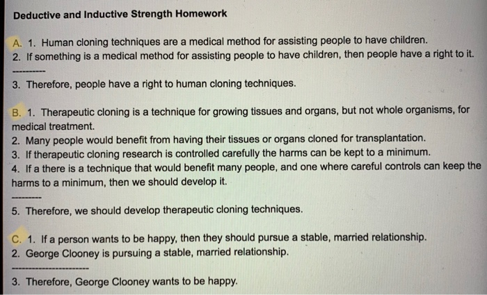 Solved Deductive and Inductive Strength Homework A. 1. Human | Chegg.com