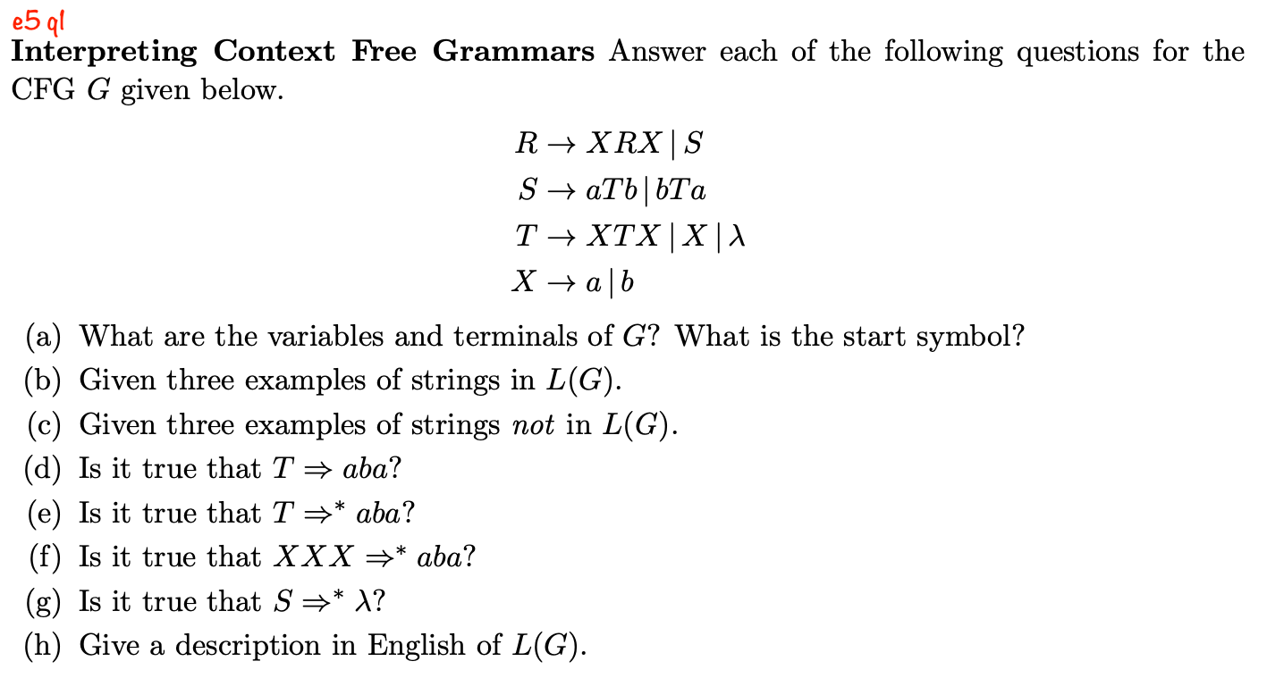 Solved Interpreting Context Free Grammars Answer each of the | Chegg.com