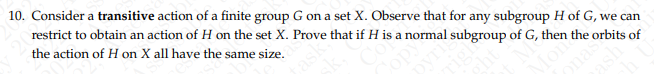 Solved 10. Consider a transitive action of a finite group G | Chegg.com
