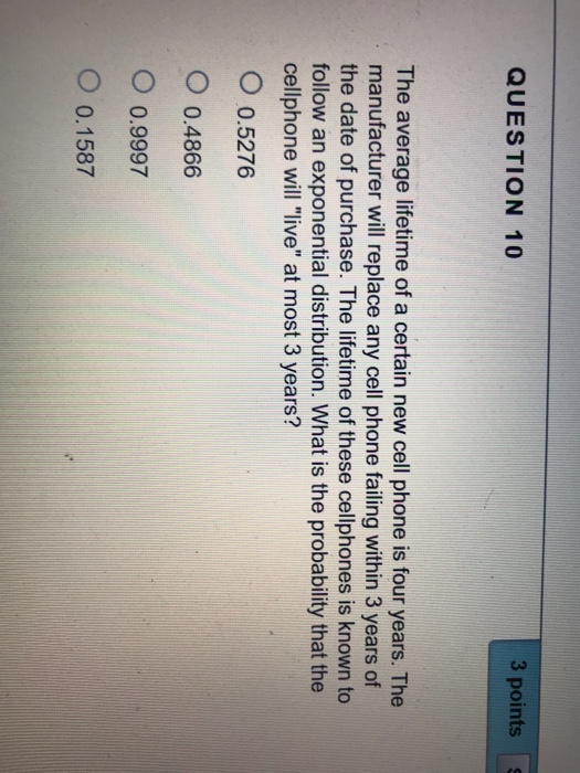 Solved 3 points Save Ans QUESTION 8 The average lifetime of | Chegg.com