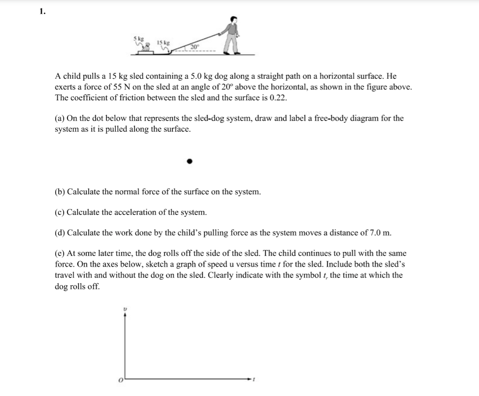 Solved 1. 15 kg A child pulls a 15 kg sled containing a 5.0 | Chegg.com