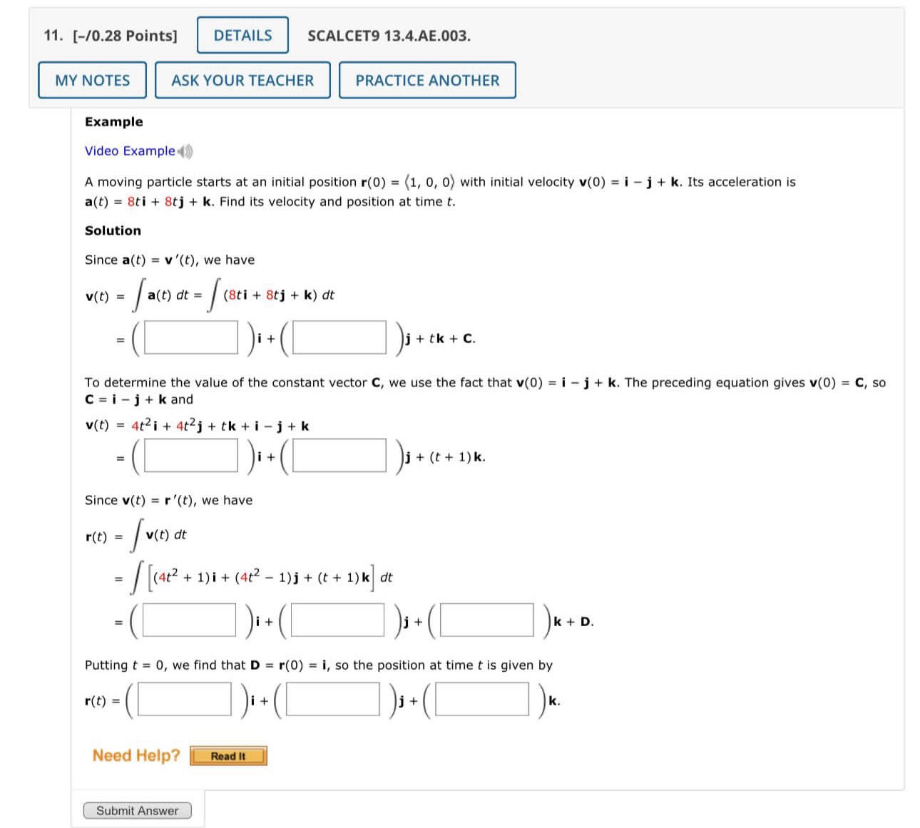 Solved Example Video Example A moving particle starts at an | Chegg.com