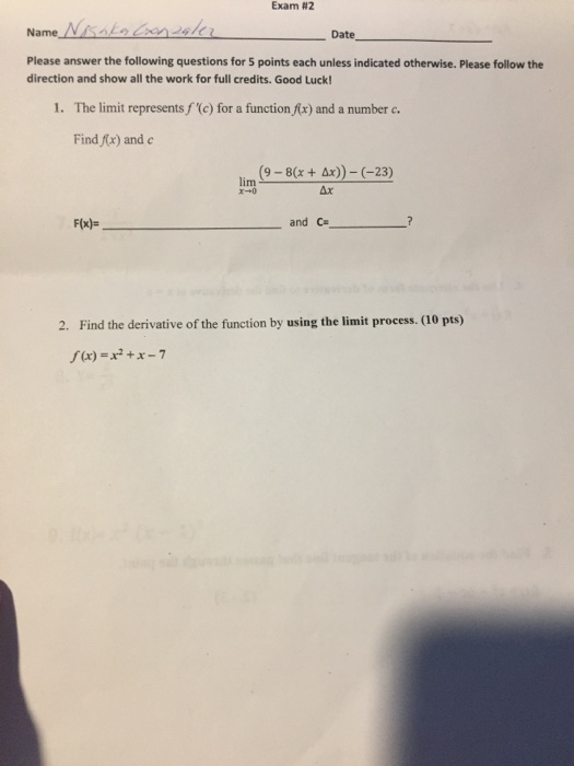 Solved Exam, #2 Name Date Please answer the following | Chegg.com