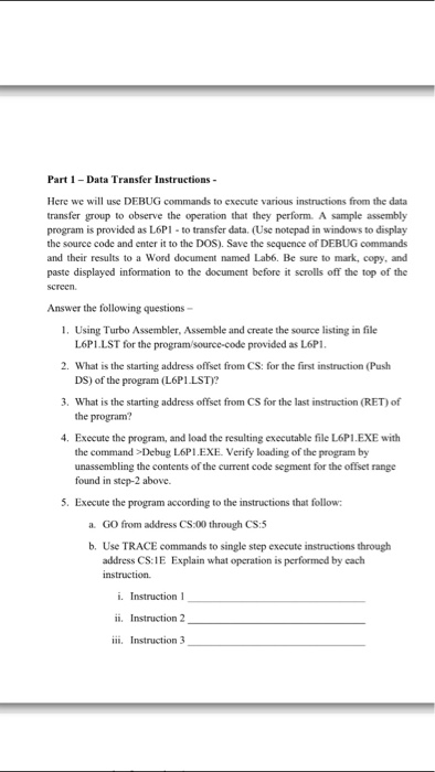 Part 1 - Data Transfer Instructions Here we will use | Chegg.com