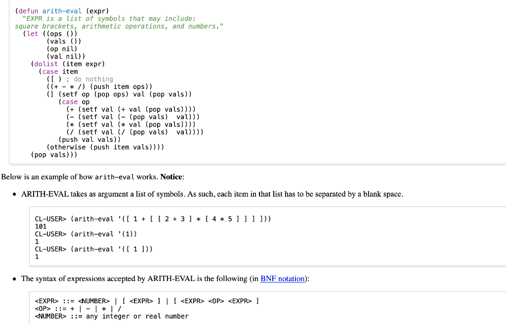 Solved Selow is an example of how arith-eval works. Notice: | Chegg.com