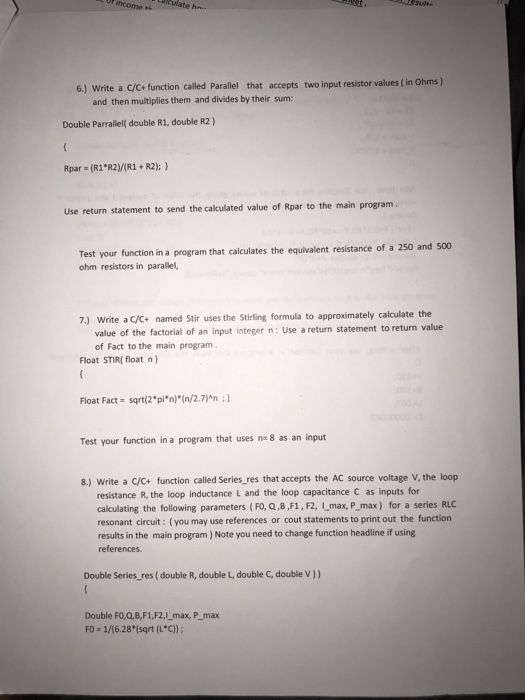 Solved income areulate ha... write a c/c function called | Chegg.com