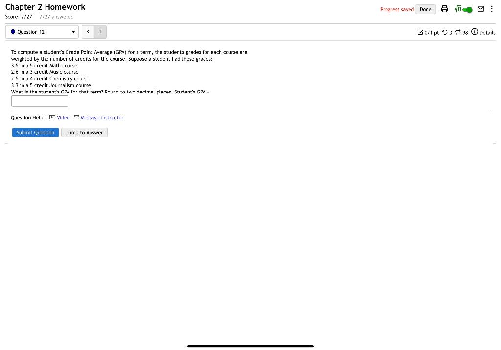 Solved To compute a student's Grade Point Average (GPA) for | Chegg.com