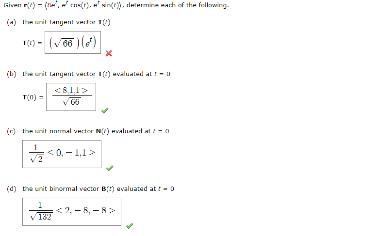Solved Given r(t)= 8et,etcos(t),etsin(t) , determine each | Chegg.com