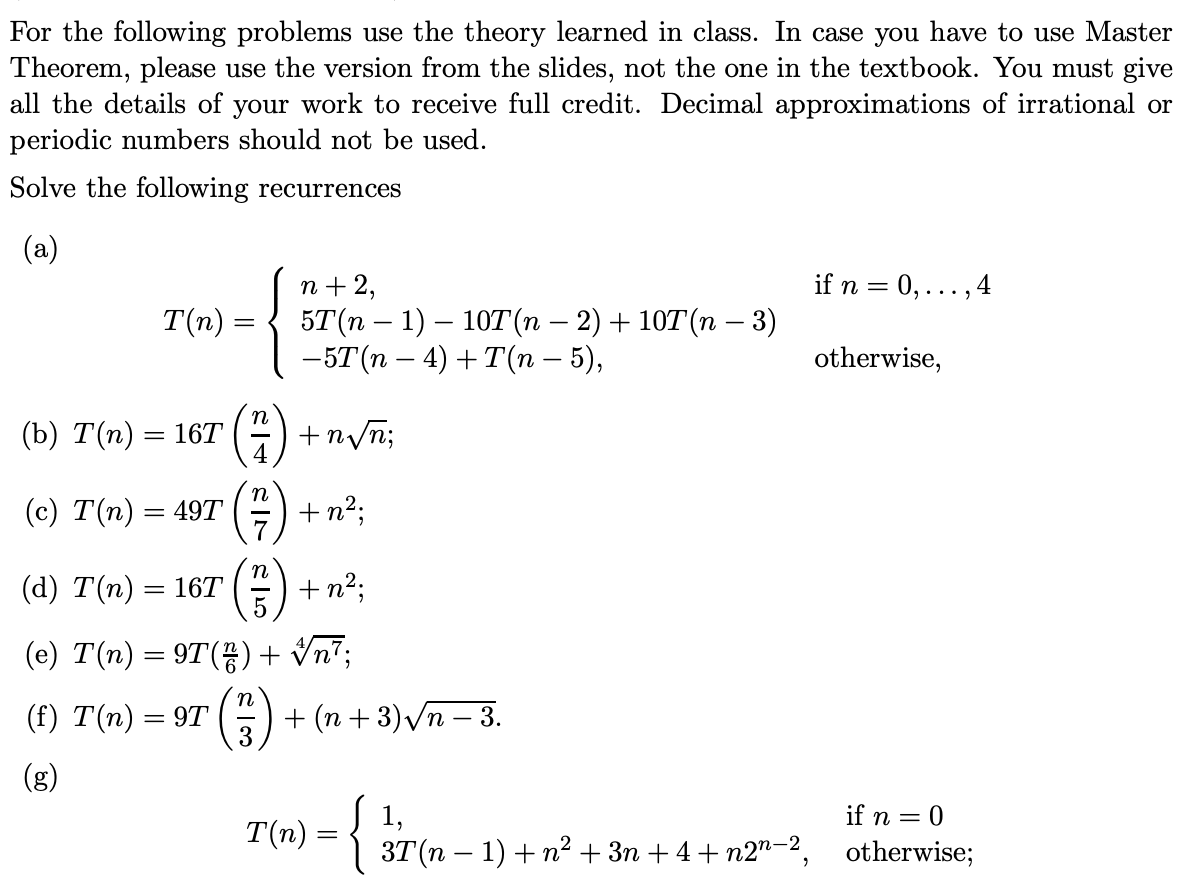 Solved For the following problems use the theory learned in | Chegg.com