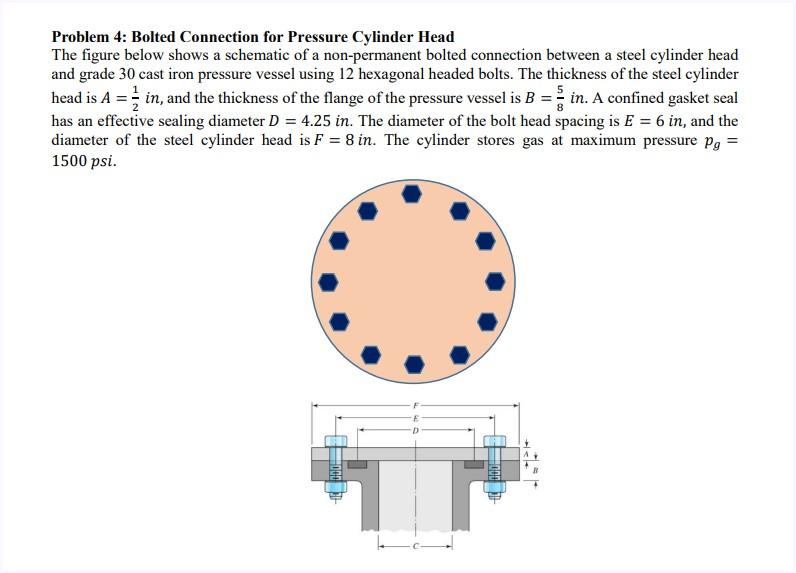 Solved Problem 4: Bolted Connection for Pressure Cylinder | Chegg.com