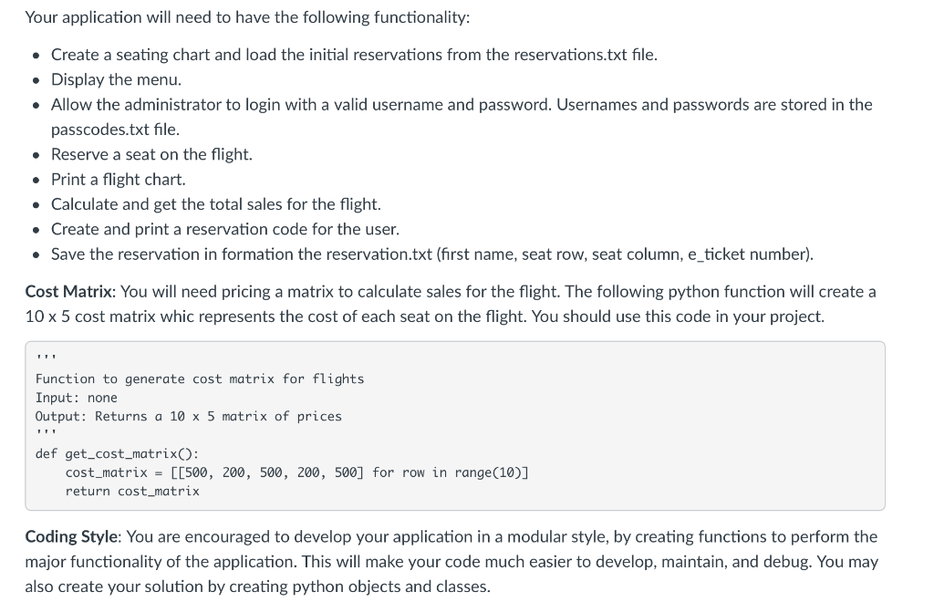 Solved Project Airline Reservation System Description: | Chegg.com