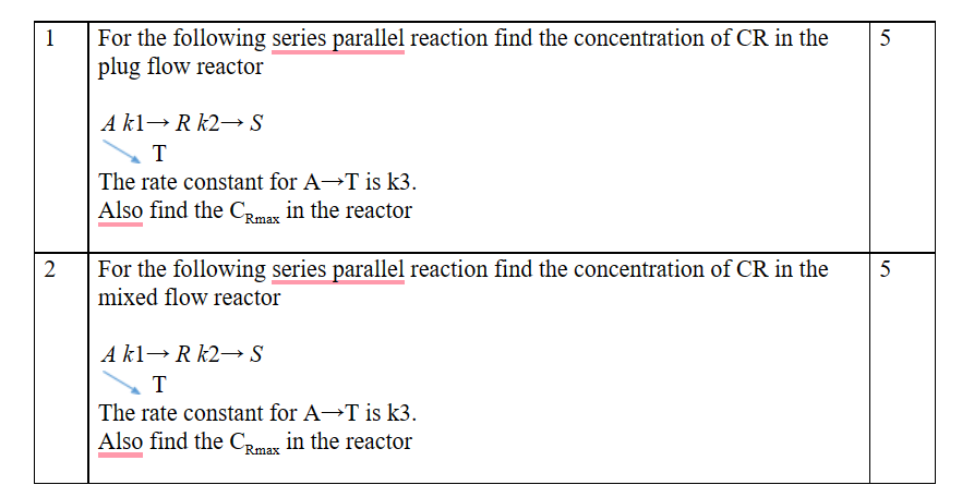 Solved 1 5 For the following series parallel reaction find | Chegg.com