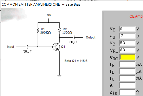 Solved COMMON EMITTER AMPLIFIERS ONE -- Base Bias gv CE Amp | Chegg.com