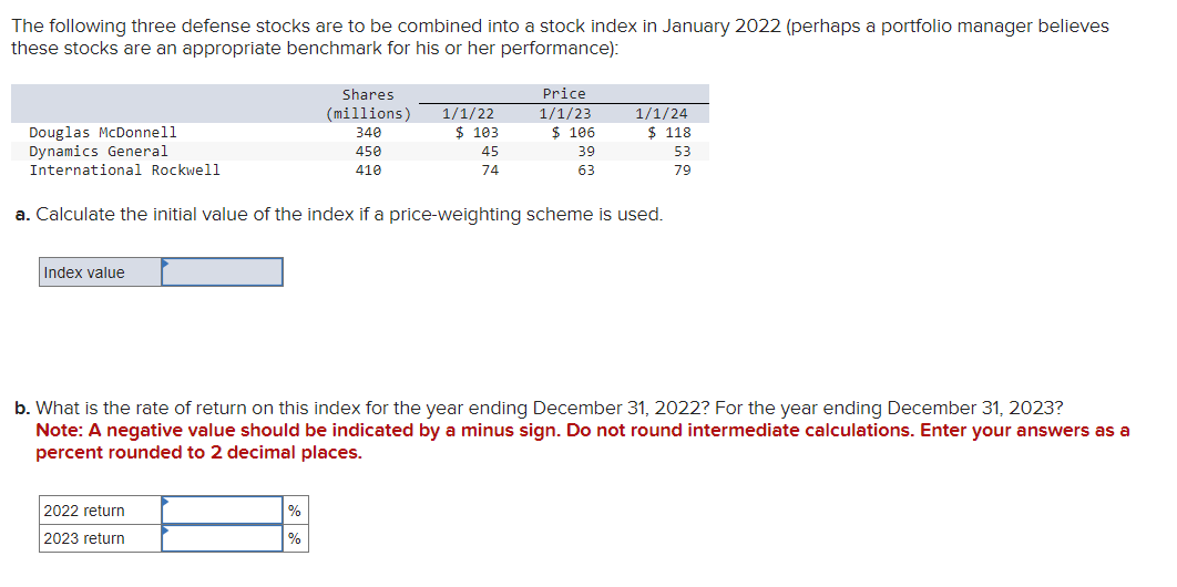 Solved The following three defense stocks are to be combined | Chegg.com Solved The following three defense stocks are to be combined | Chegg.com
