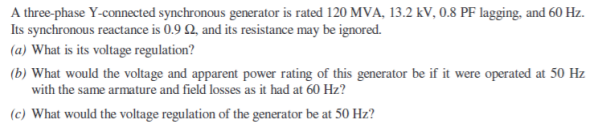 Solved A three-phase Y-connected synchronous generator is | Chegg.com