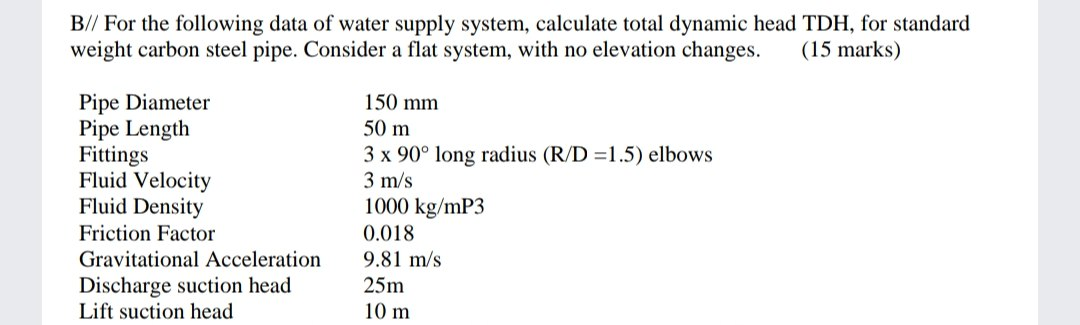 Solved B// For the following data of water supply system, | Chegg.com