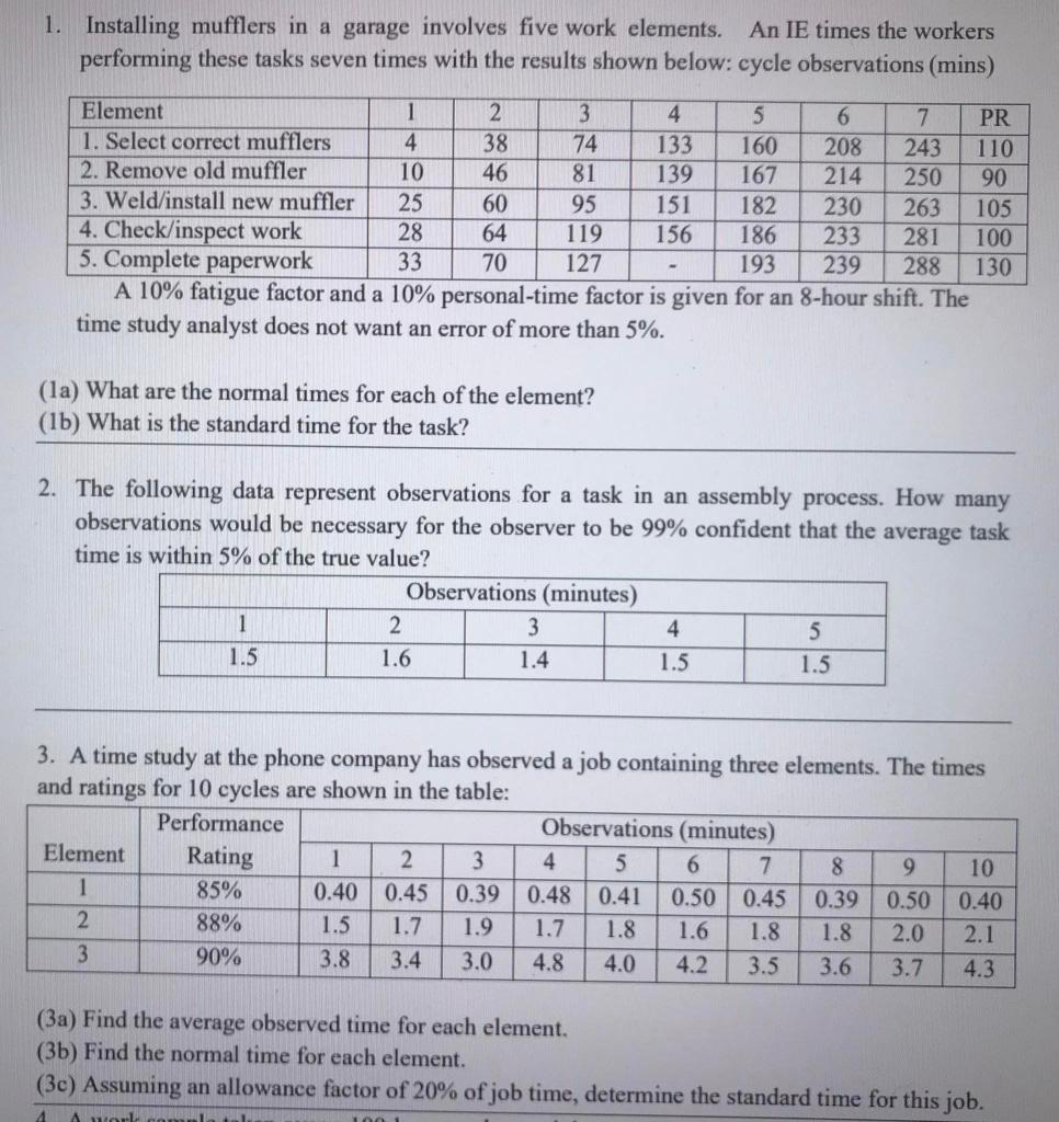 Solved Answer the given problem below related to work study | Chegg.com