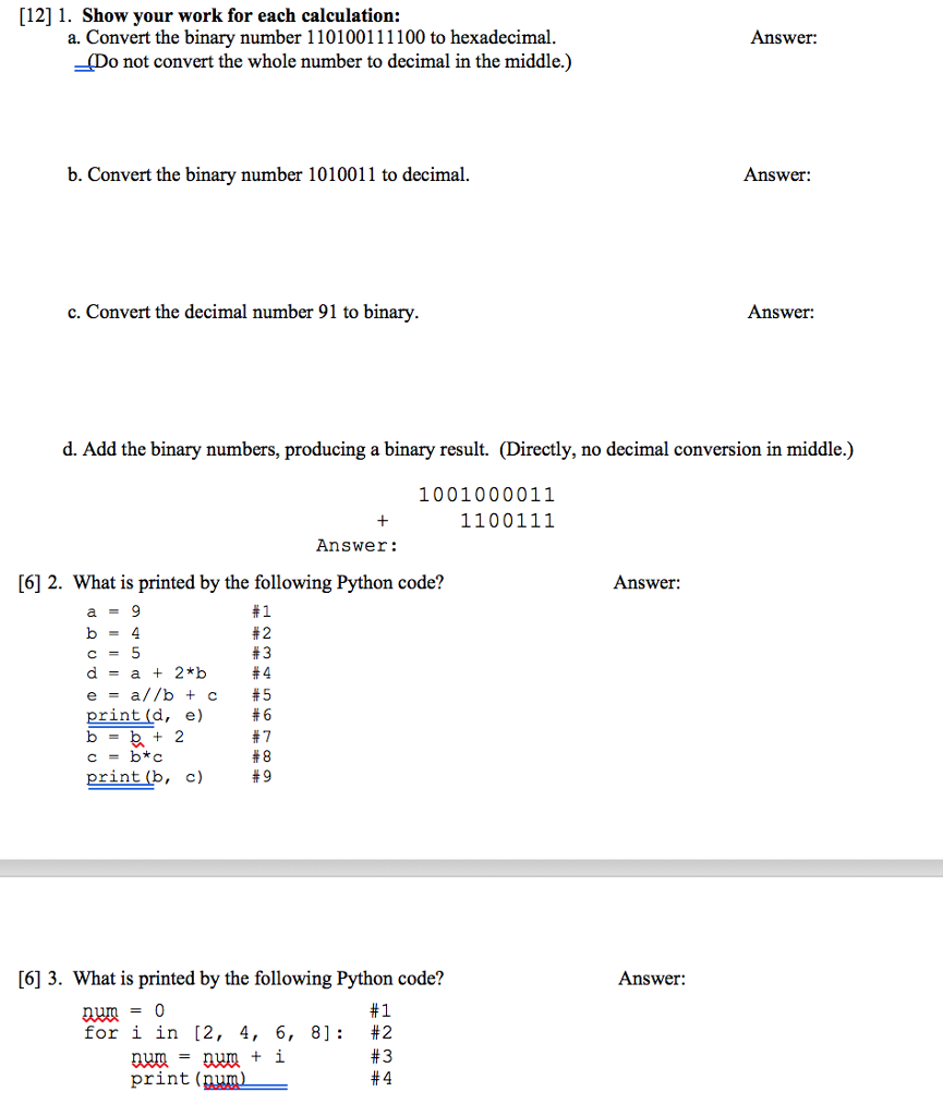 Solved [12] 1. Show your work for each calculation: a. | Chegg.com