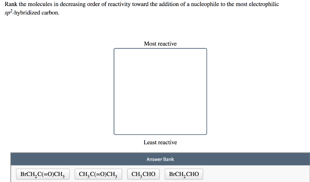 Solved Rank the molecules in decreasing order of reactivity | Chegg.com