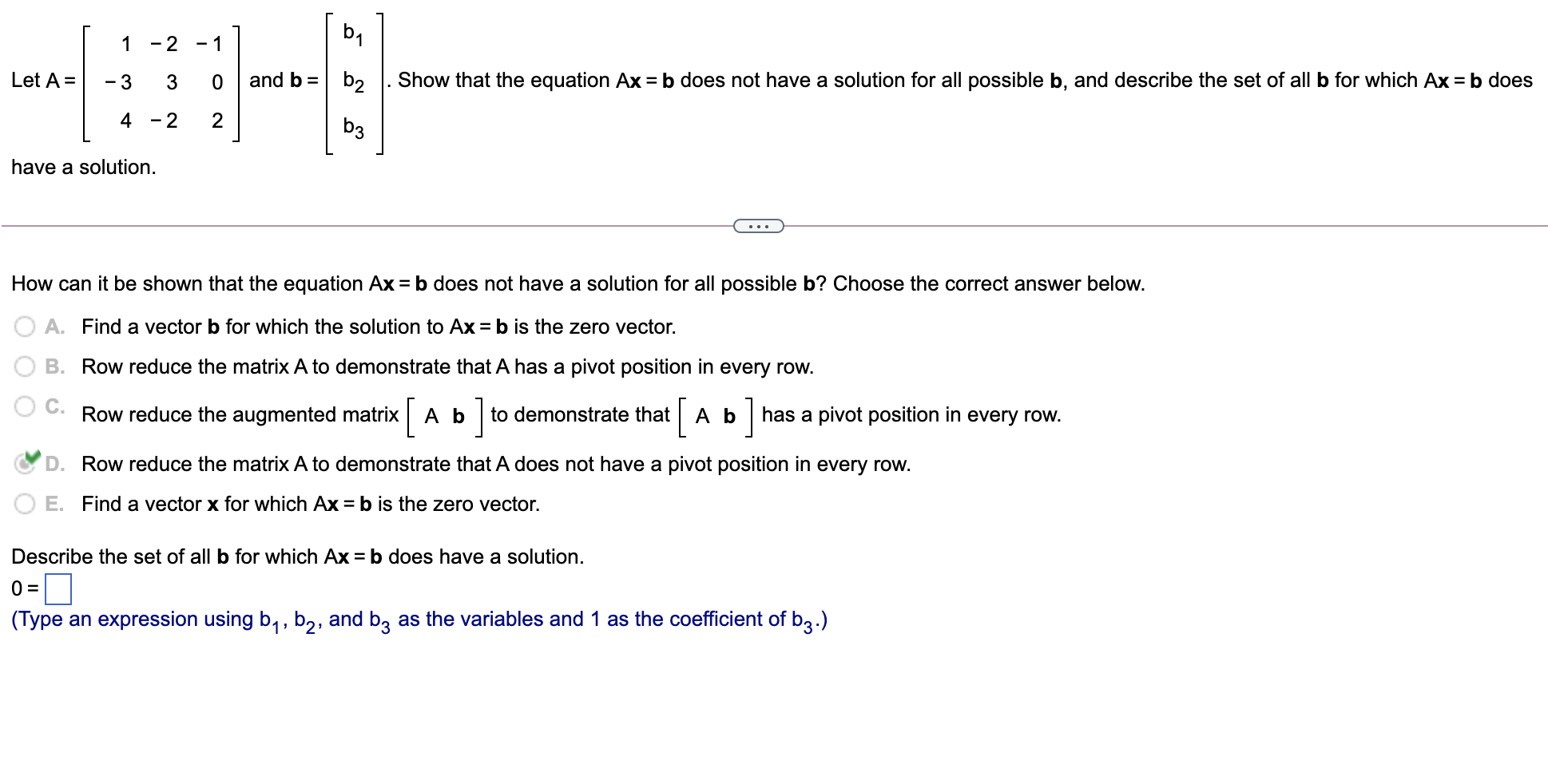 Solved 5 ba 1 - 2 -1 Let A= -3 3 o and b = b2 Show that the | Chegg.com
