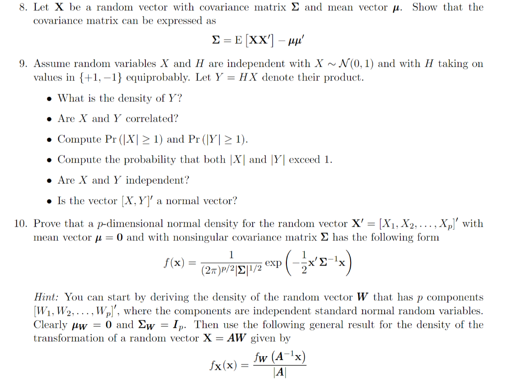 8. Let X be a random vector with covariance matrix ? | Chegg.com