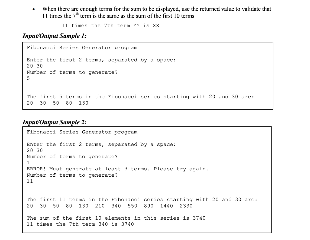 Solved Program Concept Fibonacci Series Sequence Integer Numbers Formed Following Rule