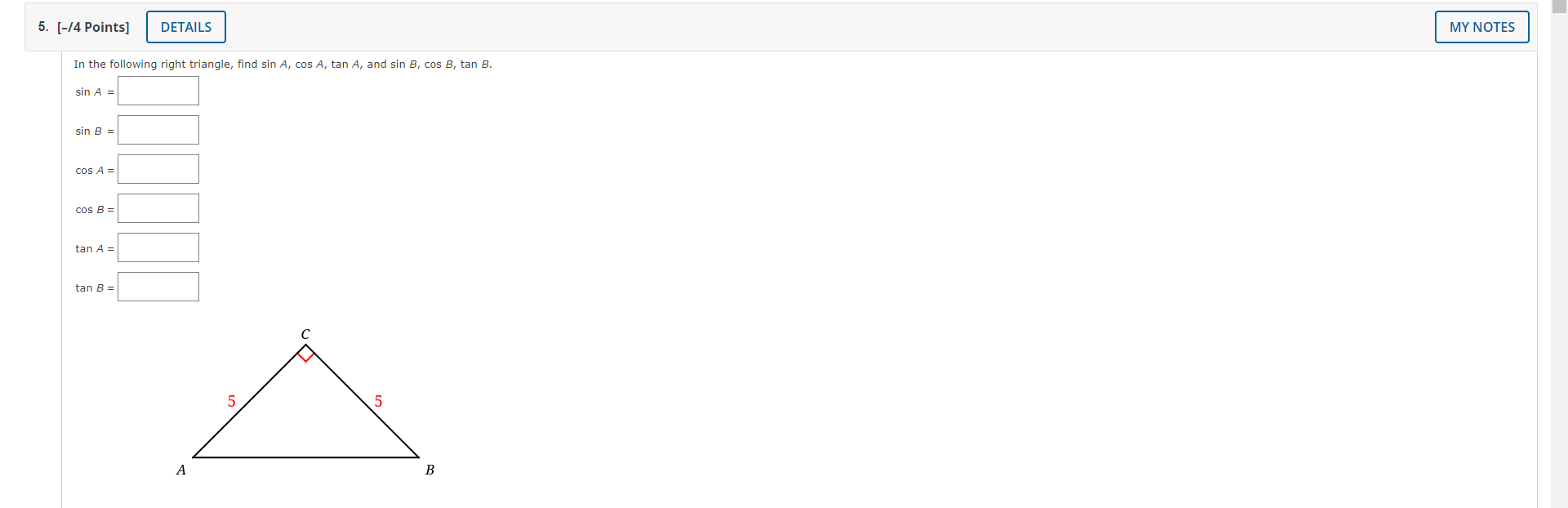 Solved In the following right triangle, find sinA,cosA,tanA, | Chegg.com