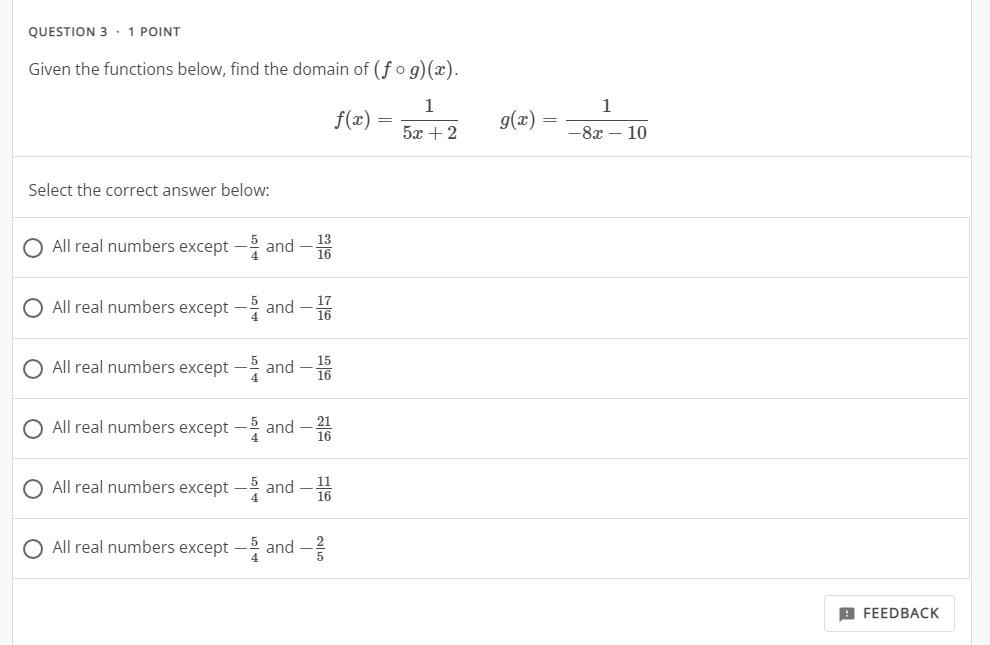 Solved QUESTION 3.1 POINT Given the functions below, find | Chegg.com