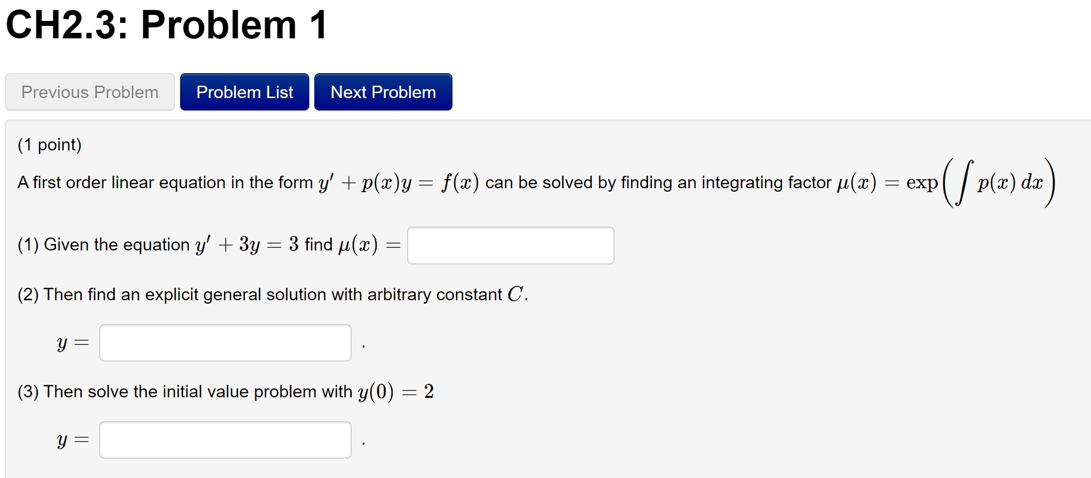 Solved CH2.3: Problem 1 Previous Problem Problem List Next | Chegg.com