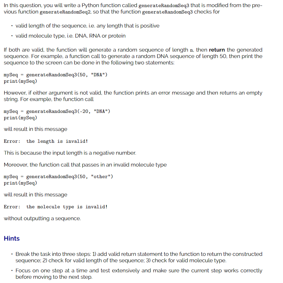 Solved Previous sequence import random def | Chegg.com