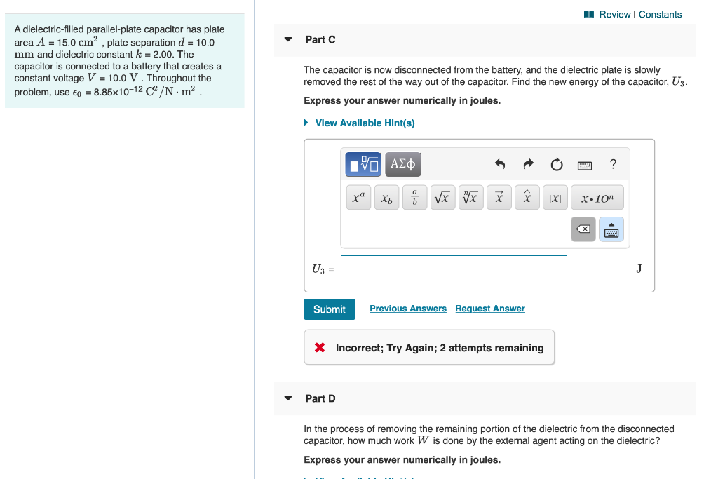 Solved Review Constants Part C dielectric-filled | Chegg.com