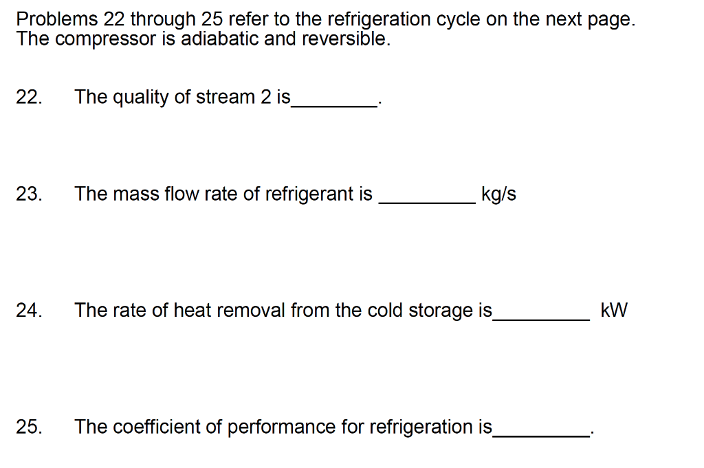 Solved Problems 22 through 25 refer to the refrigeration | Chegg.com