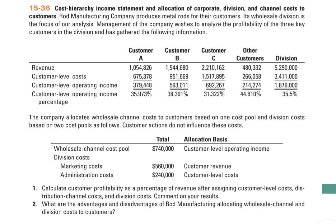Solved 15-36 Cost-hierarchy income statement and allocation | Chegg.com