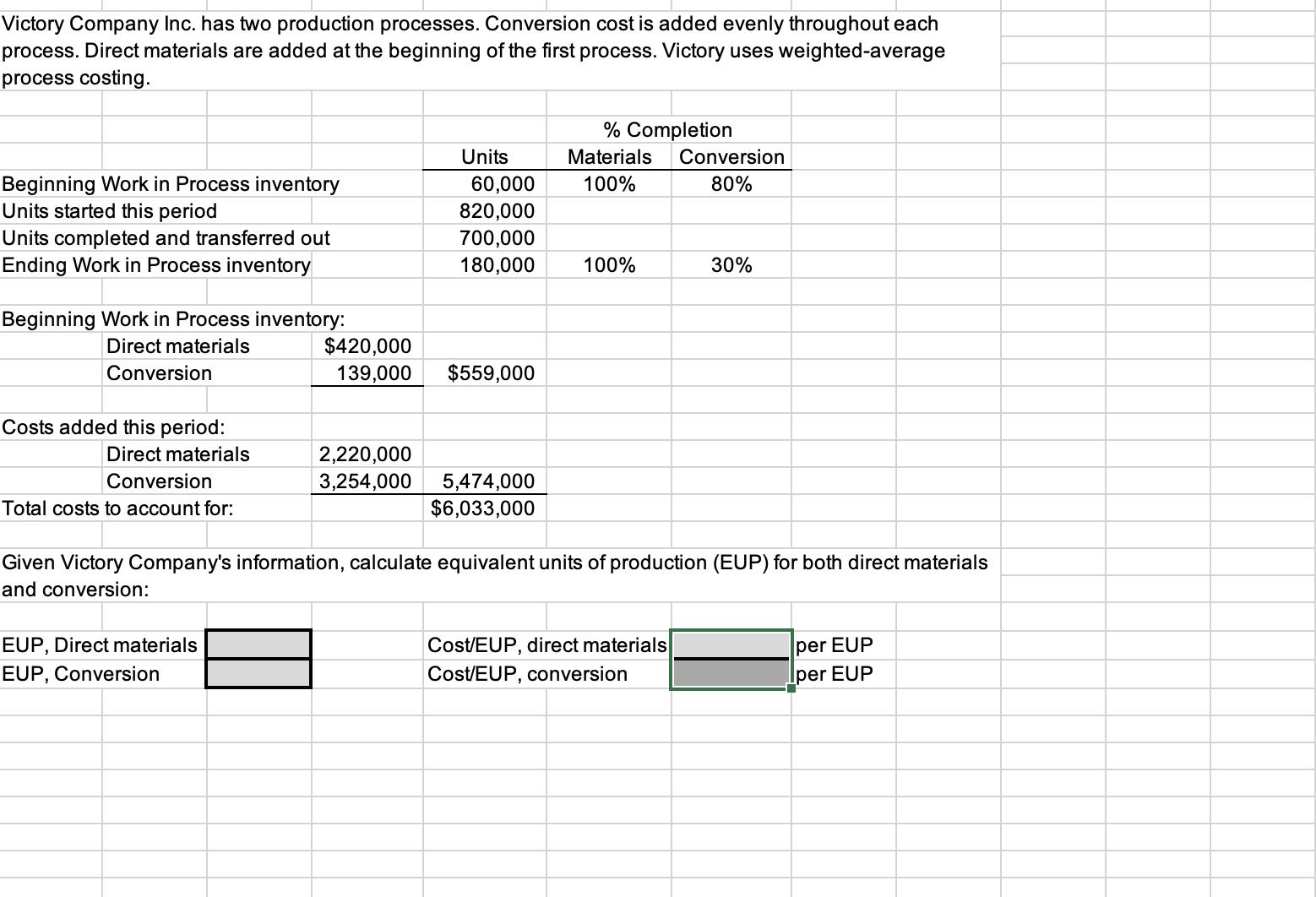 Solved Victory Company Inc. has two production processes. | Chegg.com