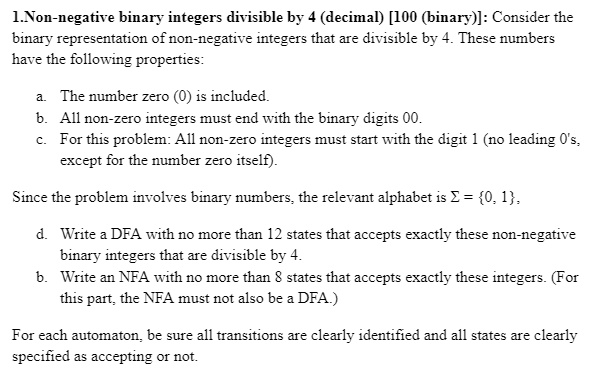 Solved 1.Non-negative binary integers divisible by | Chegg.com