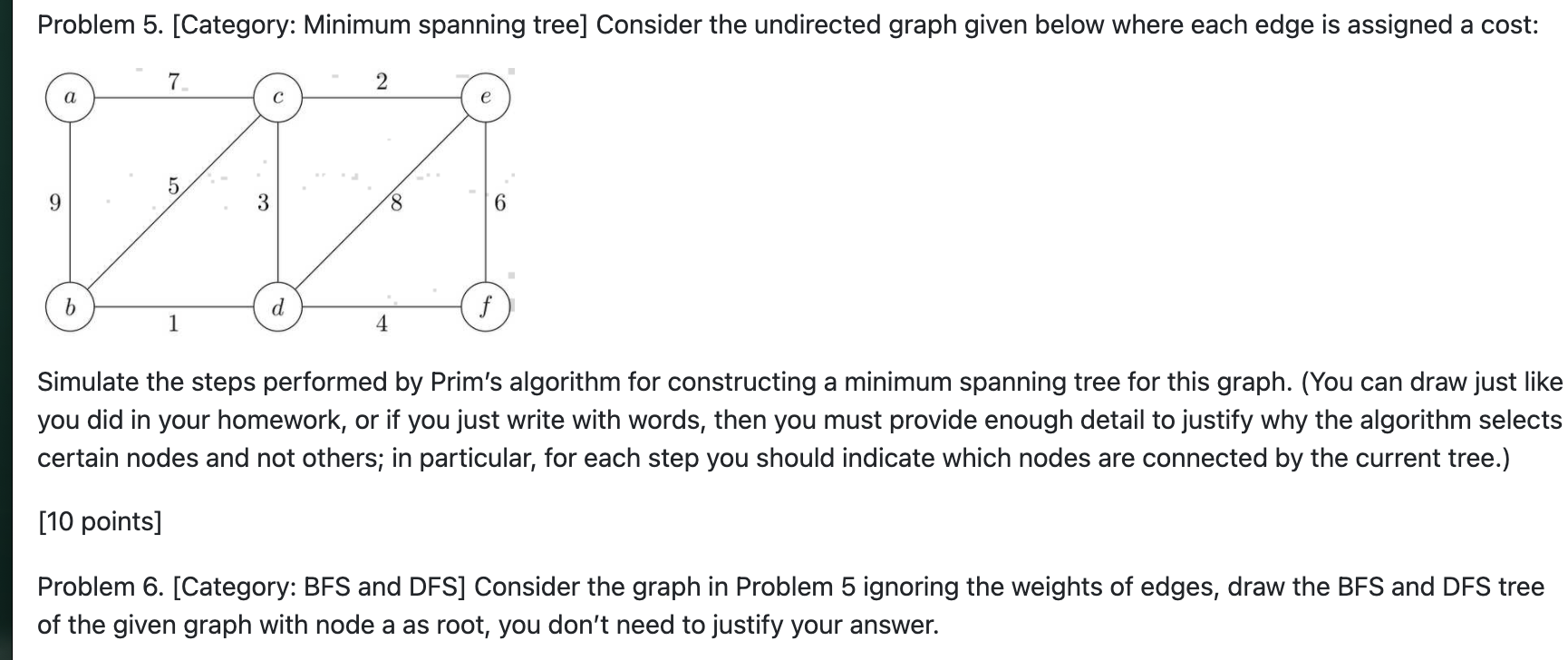 Solved Problem 5. [Category: Minimum spanning tree] Consider | Chegg.com