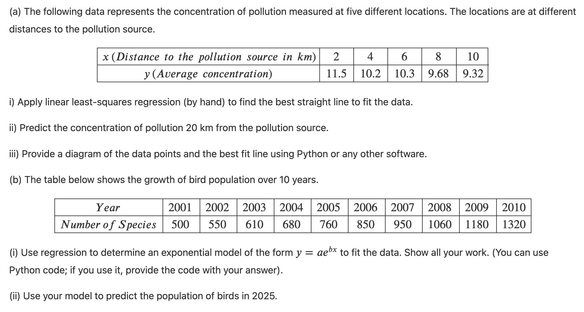 Need help with only part b (a) ﻿The following data | Chegg.com