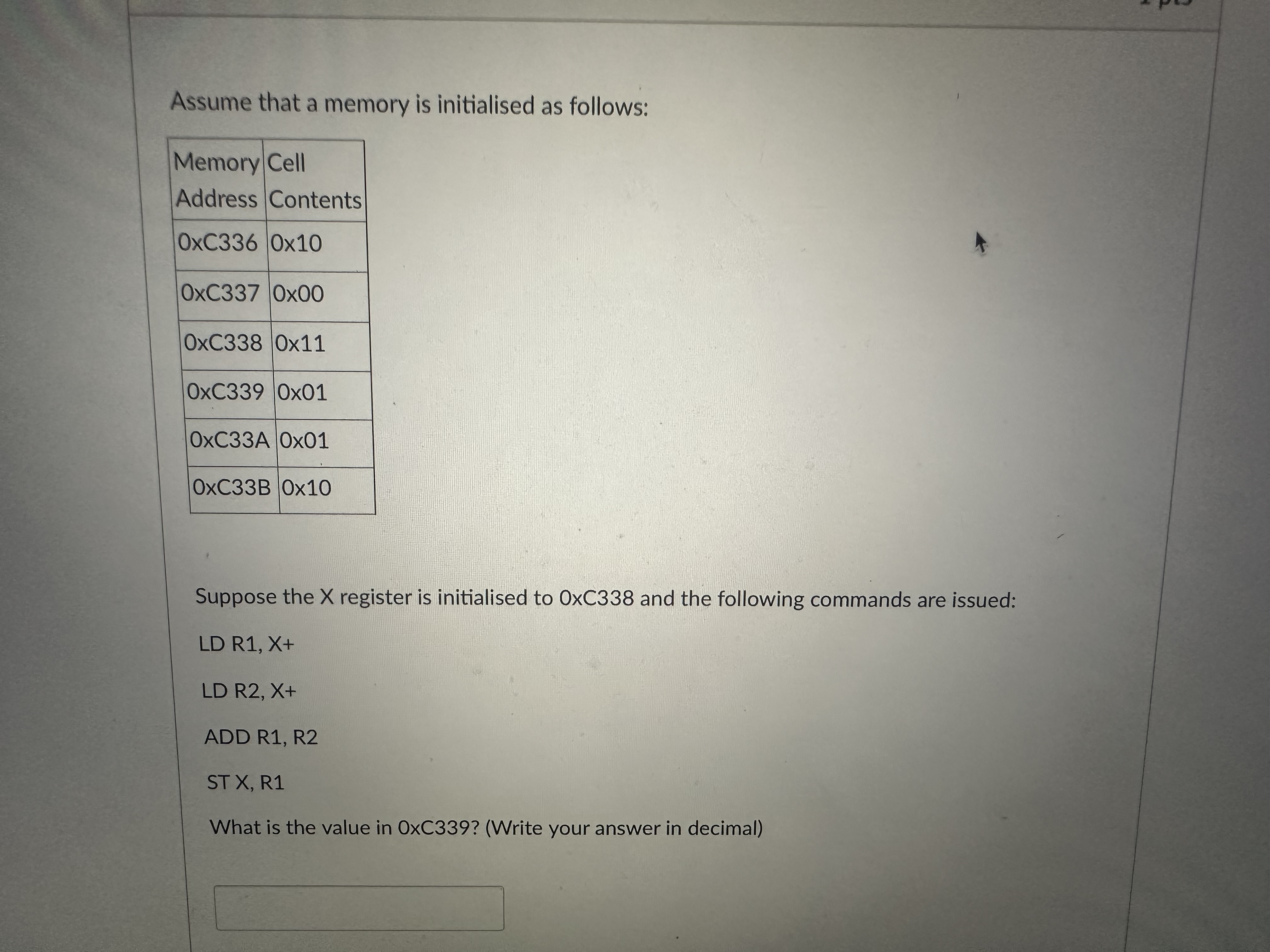 Solved Assume that a memory is initialised as follows: | Chegg.com