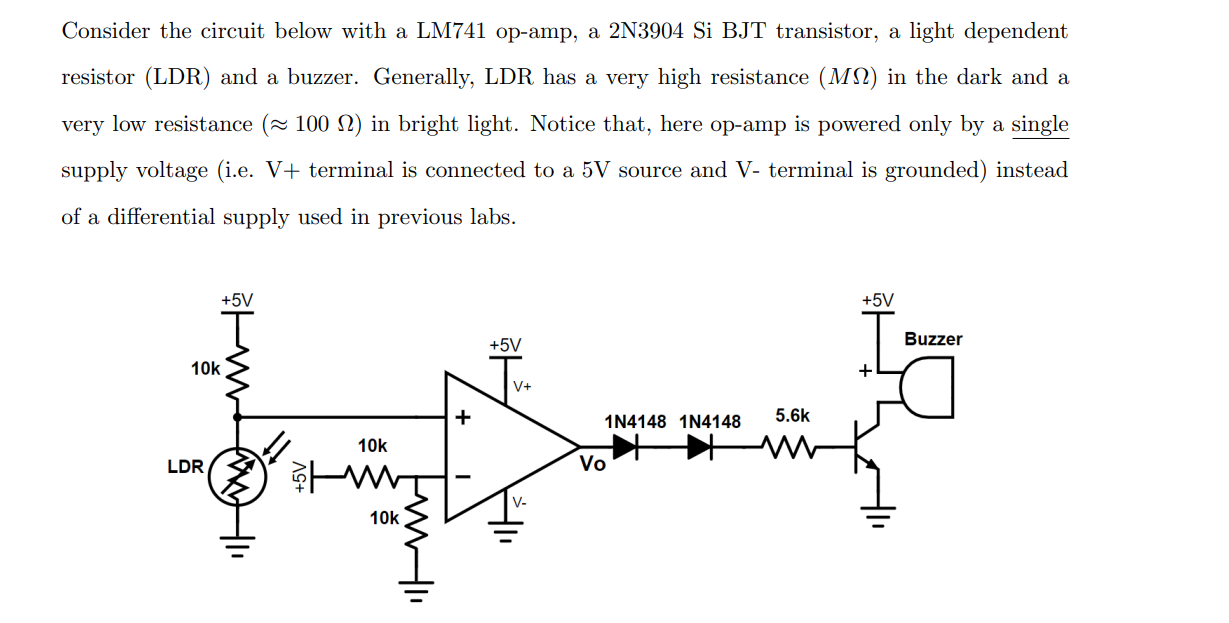 Solved Consider the circuit below with a LM741 op-amp, a | Chegg.com