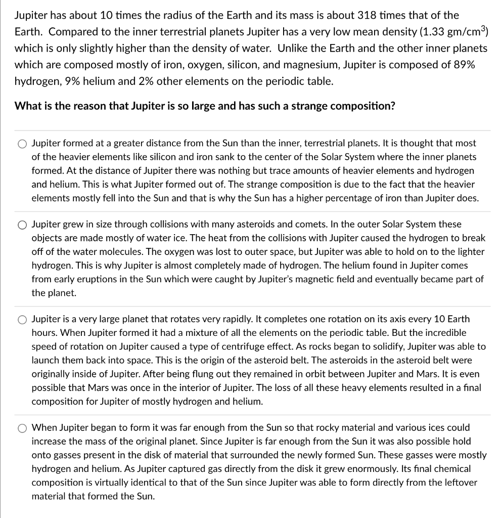 Solved Jupiter has about 10 times the radius of the Earth | Chegg.com