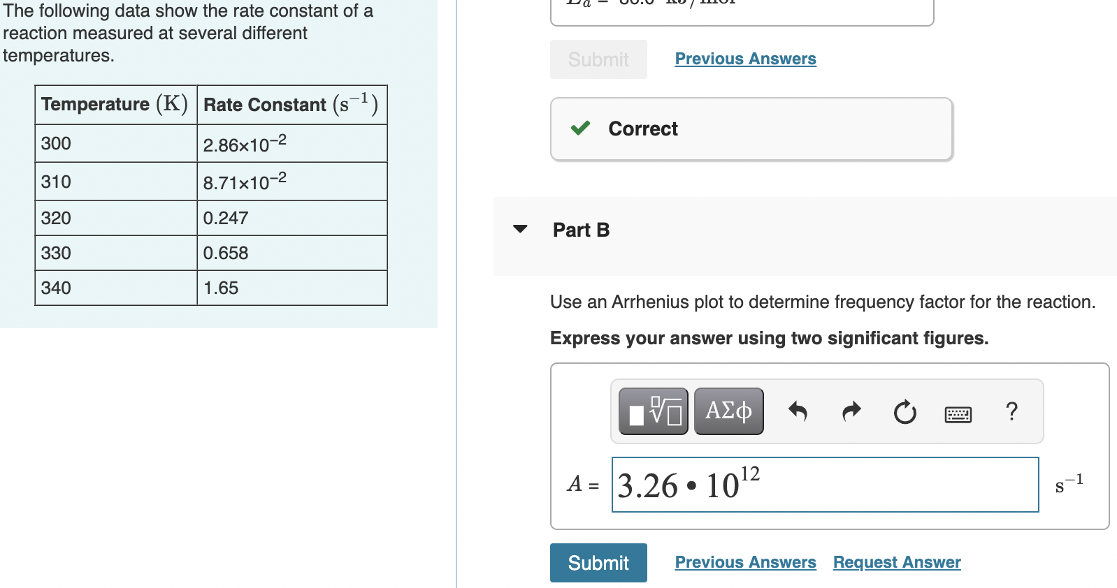 Solved The following data show the rate constant of a | Chegg.com