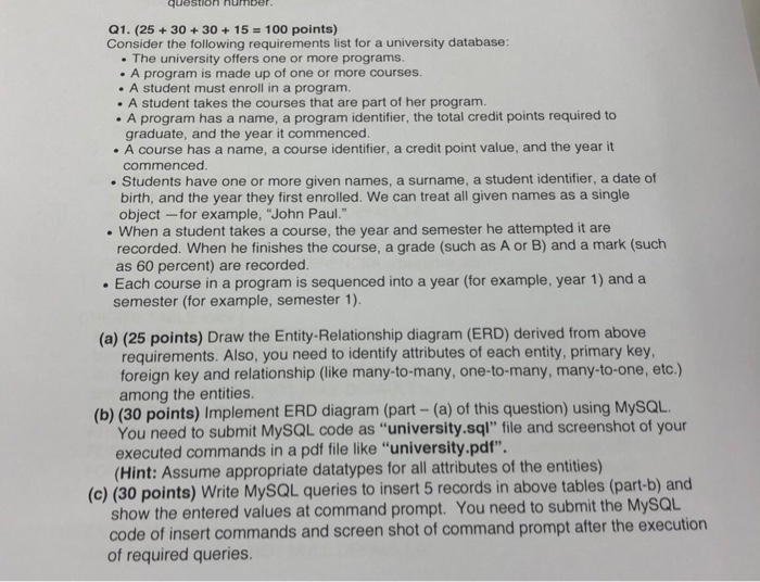 Solved Q1. (25+30+30 +15-100 points) Consider the following | Chegg.com