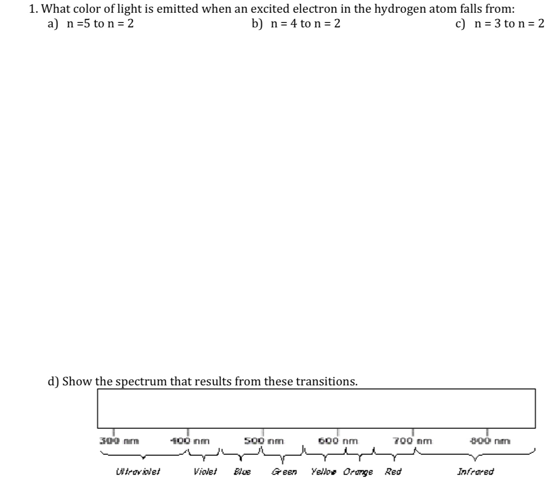 Solved 1. What color of light is emitted when an excited | Chegg.com