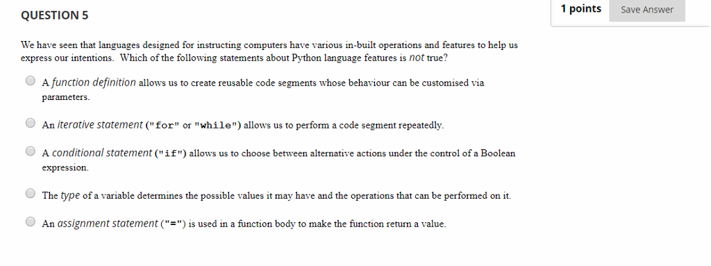 Solved 1 points Save Answer QUESTION 5 We have seen that | Chegg.com