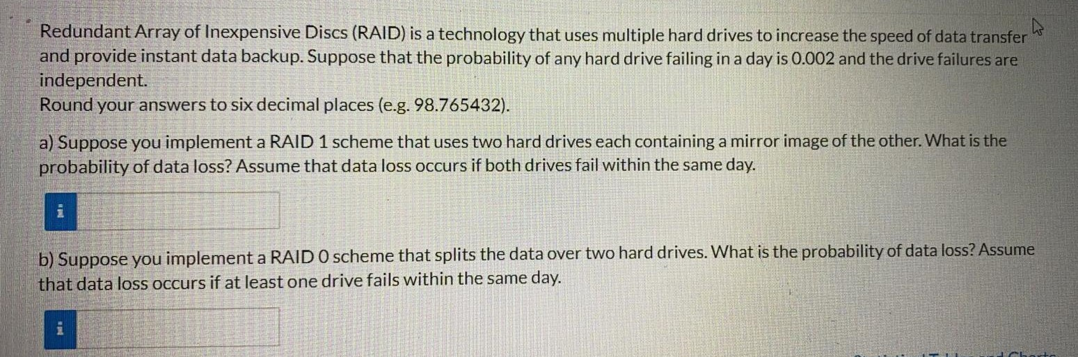 Solved Redundant Array of Inexpensive Discs (RAID) is a | Chegg.com