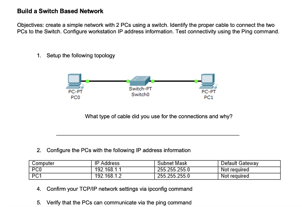 Solved What type of cable did you use for the connection and | Chegg.com