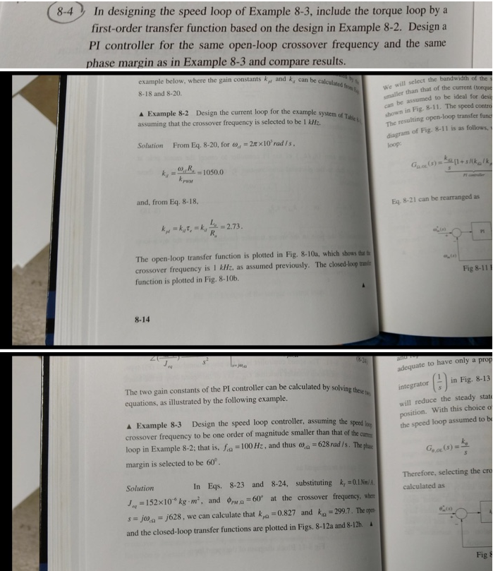 (8-4) In designing the speed loop of Example 8-3, | Chegg.com