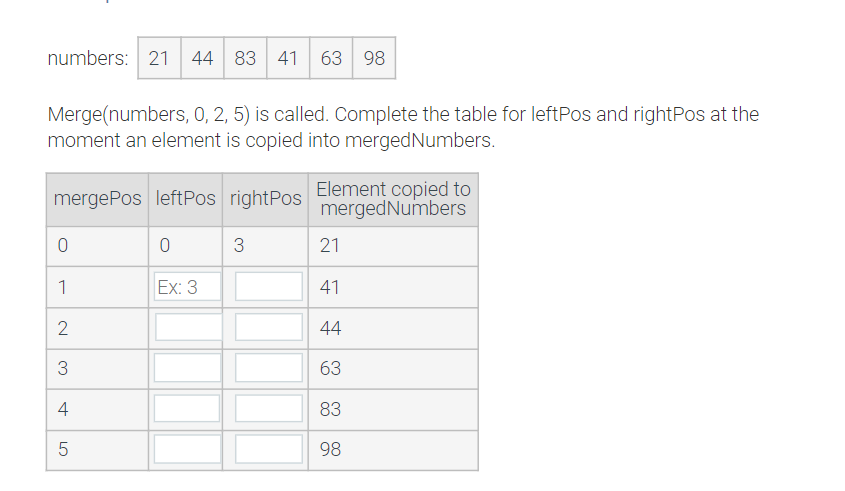 Solved numbers:214483416398Merge(numbers, 0, 2, 5) is | Chegg.com