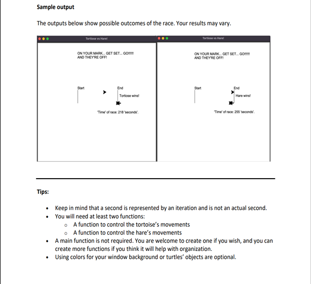 Solved Write a program that simulates the classical race | Chegg.com